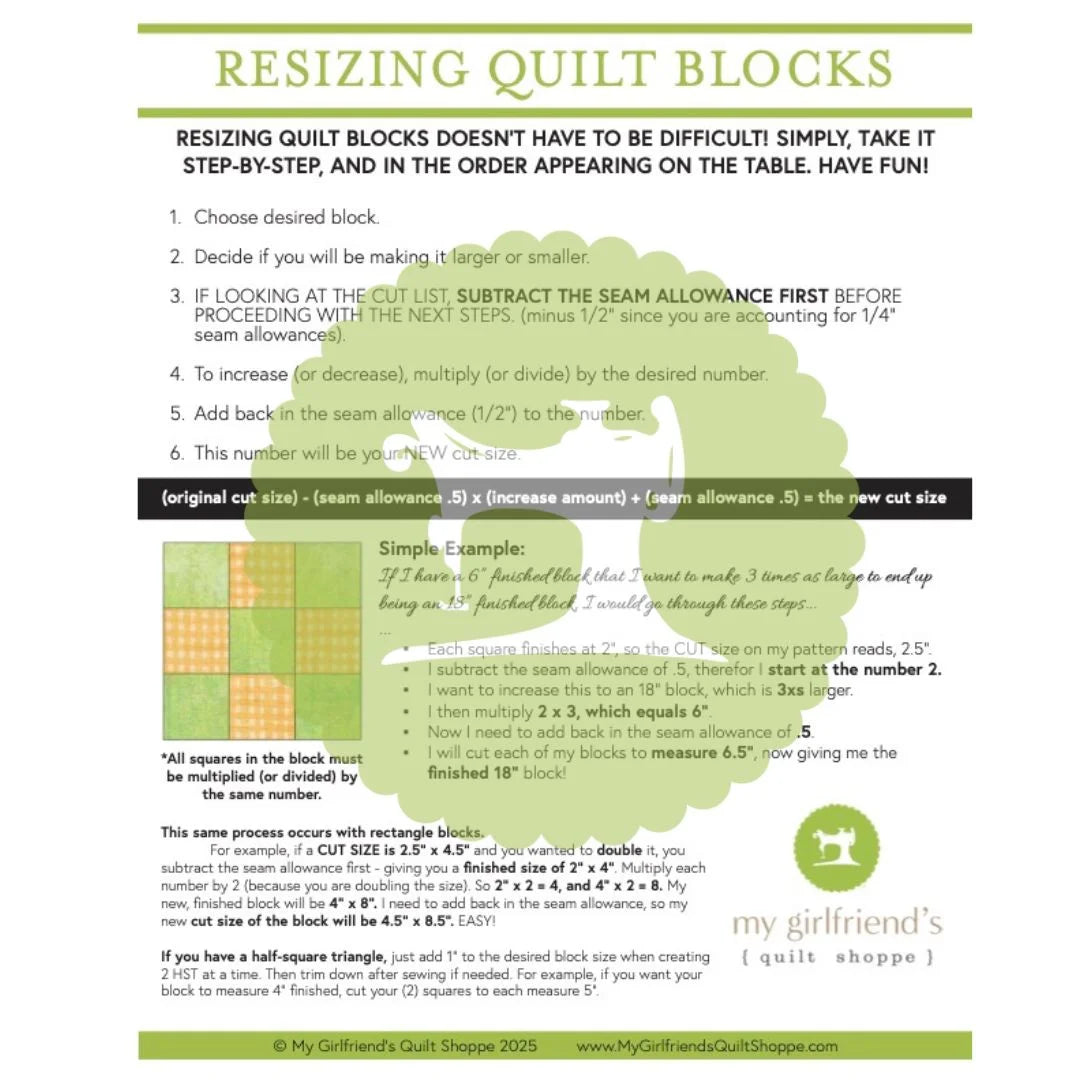Resizing Quilt Blocks Technique Sheet (Download) – My Girlfriend's ...