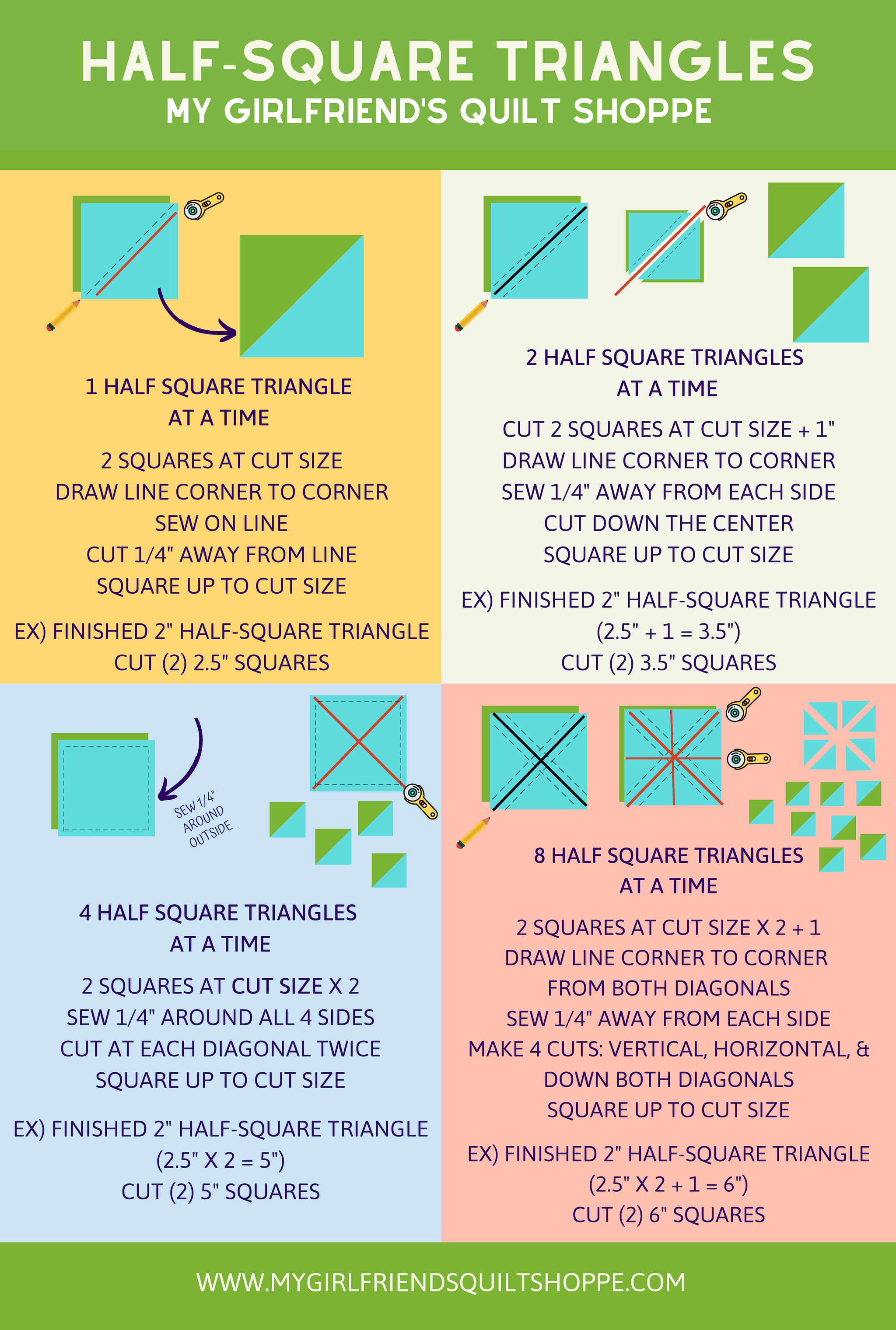 4 Ways to Make Half-Square Triangles Technique Sheet (Downloadable ...